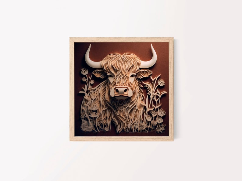 Highland Cow Paper Cut Style Wall Art Scotland Cow Cute - Etsy