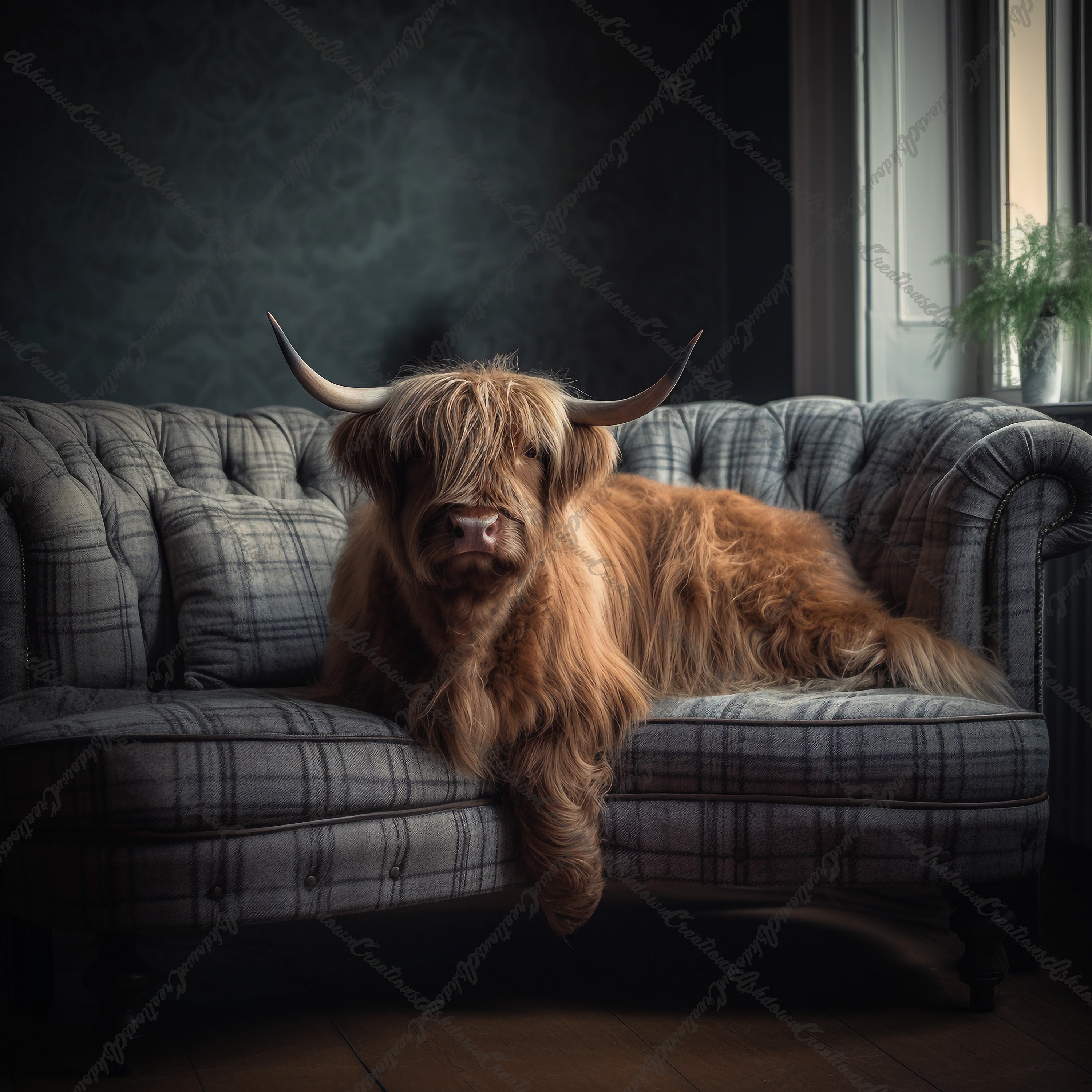 Highland Cow on Bed, Sofa, Bathtub, Cow, Funny Wall Prints, Animal on ...