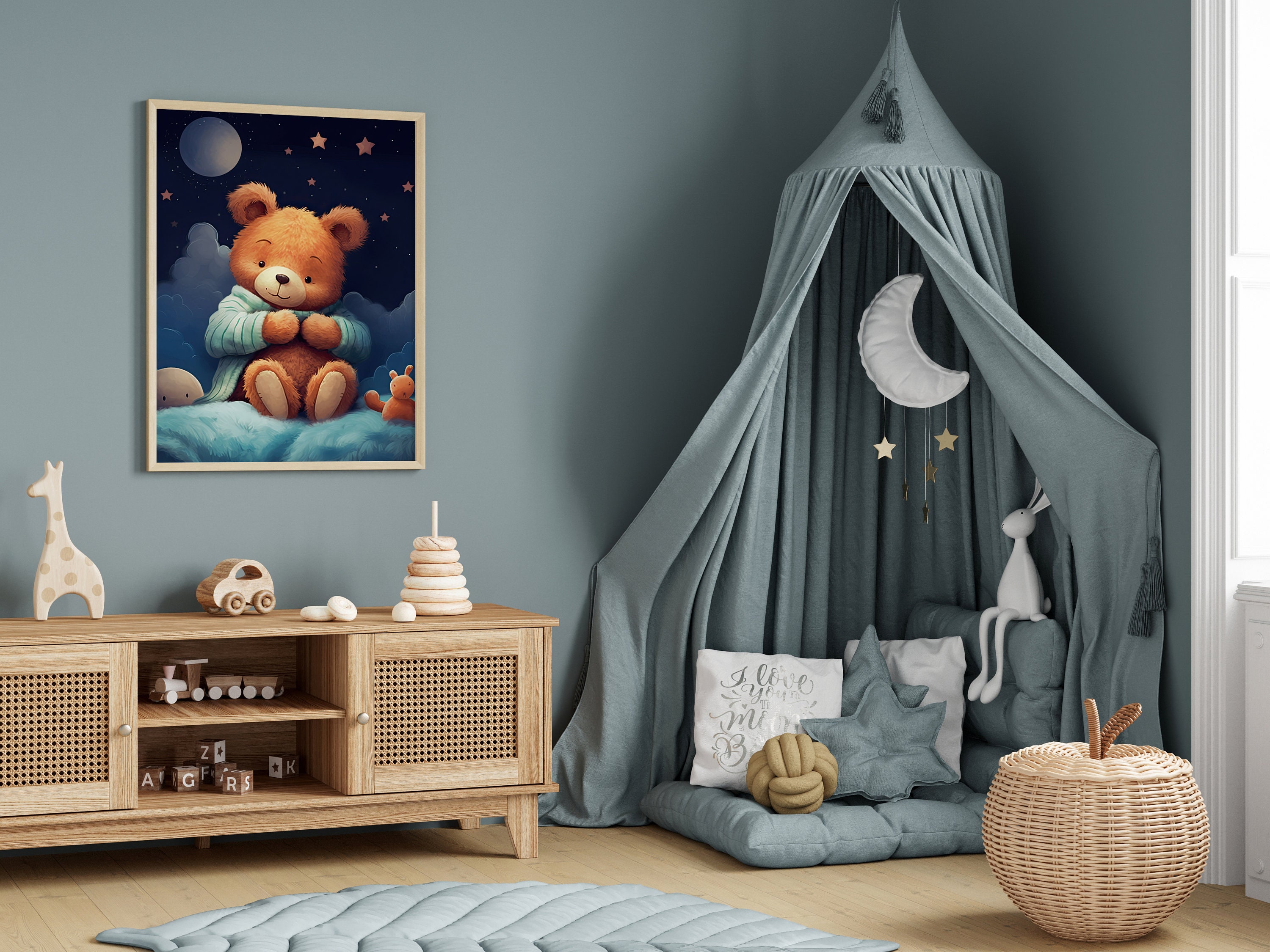 Teddy Bear Nursery Wall Art, Night Time Bear Digital Download - Etsy