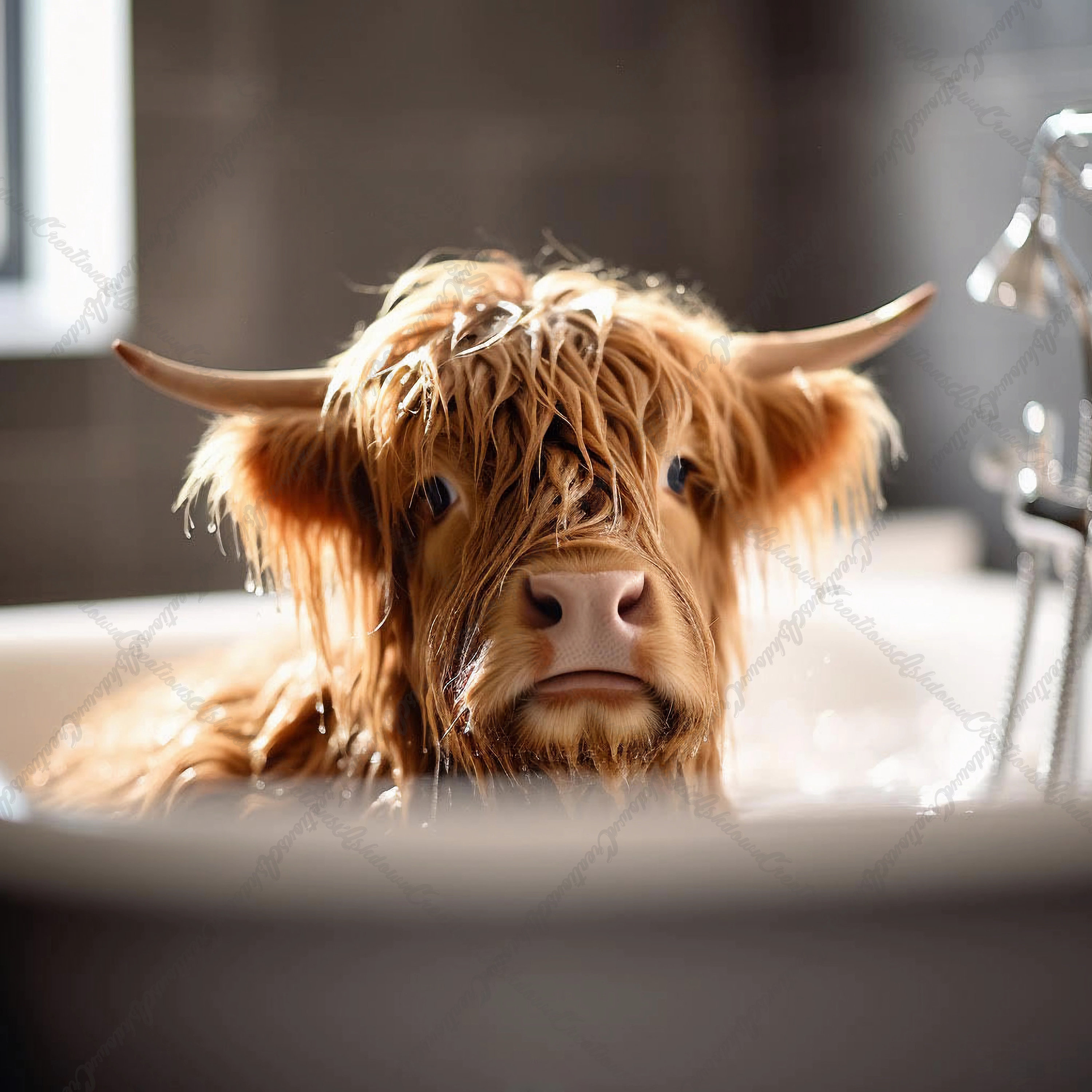 Highland Cow on Bed, Sofa, Bathtub, Cow, Funny Wall Prints, Animal on in Bed, Scotland Cow in ...