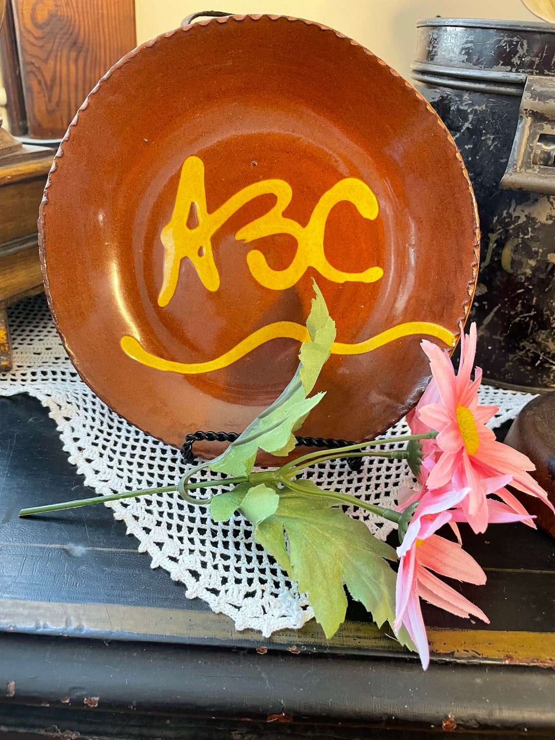 Medium ABC Breininger Redware Plate W/rippled Edges/farmhouse Decor ...