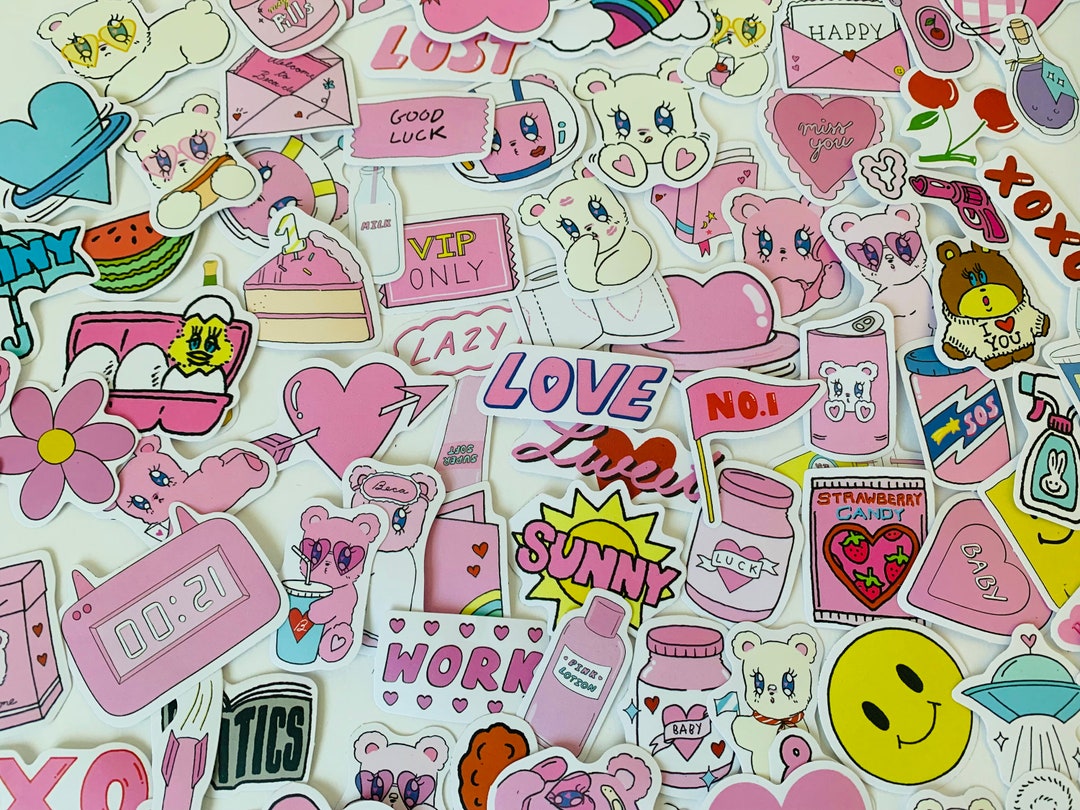 50 Kawaii Pink Cartoon Sticker Pack,water Bottle,skateboard Laptop ...