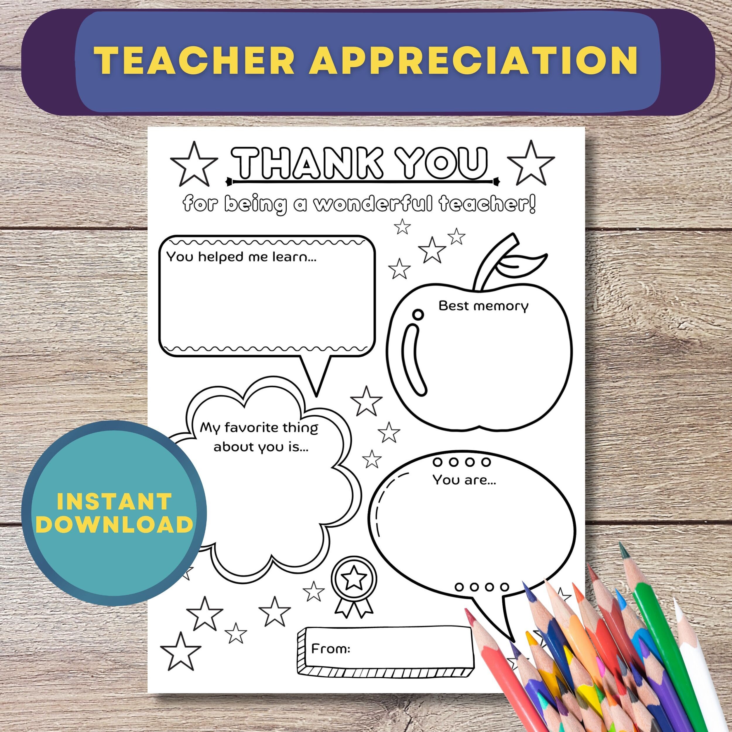 Teacher Appreciation Printable Coloring Page for Kids Teacher ...
