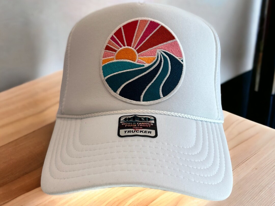 Embroidered Sunrise Patch Trucker Hat, Otto White Foam Cap - Etsy