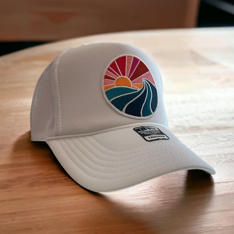 Embroidered Sunrise Patch Trucker Hat, Otto White Foam Cap - Etsy