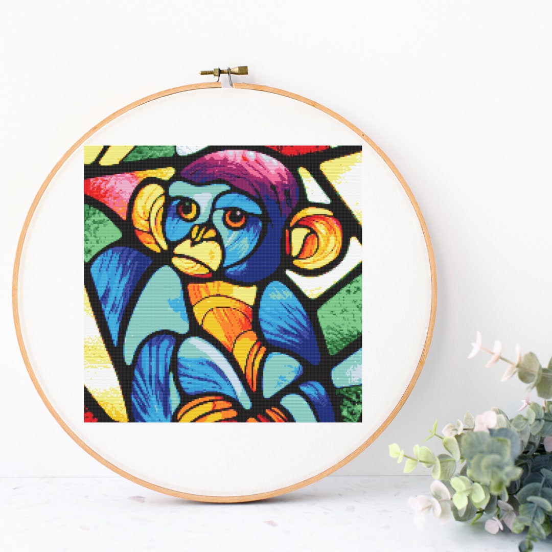 Cross Stitch Design stained Glass Monkey PDF Pattern - Etsy