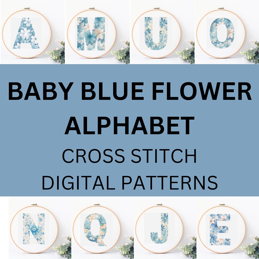 Baby Blue Flower Letter Set Cross Stitch Bundle, Instant Download PDF ...
