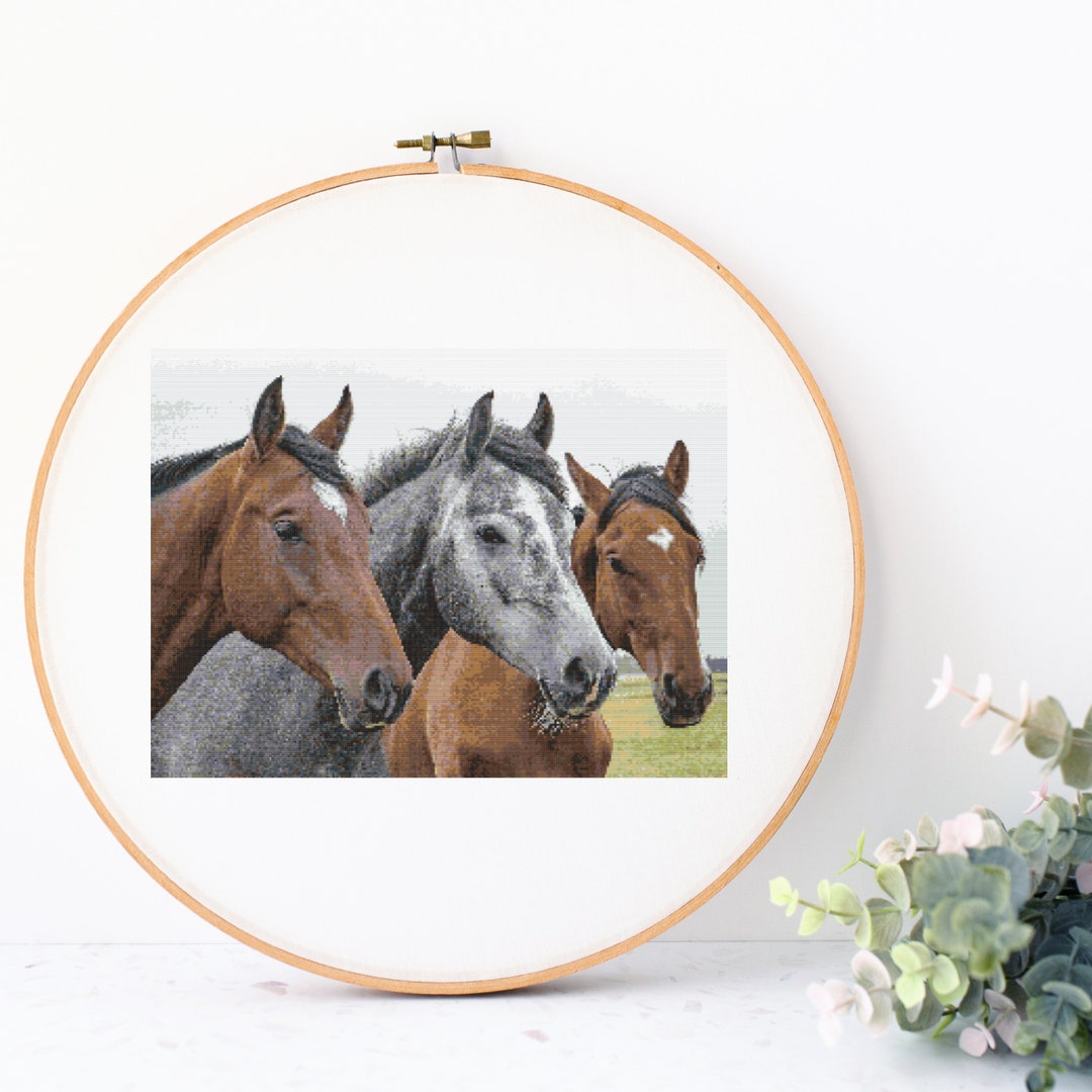 Cross Stitch Design “three Horses” - Etsy