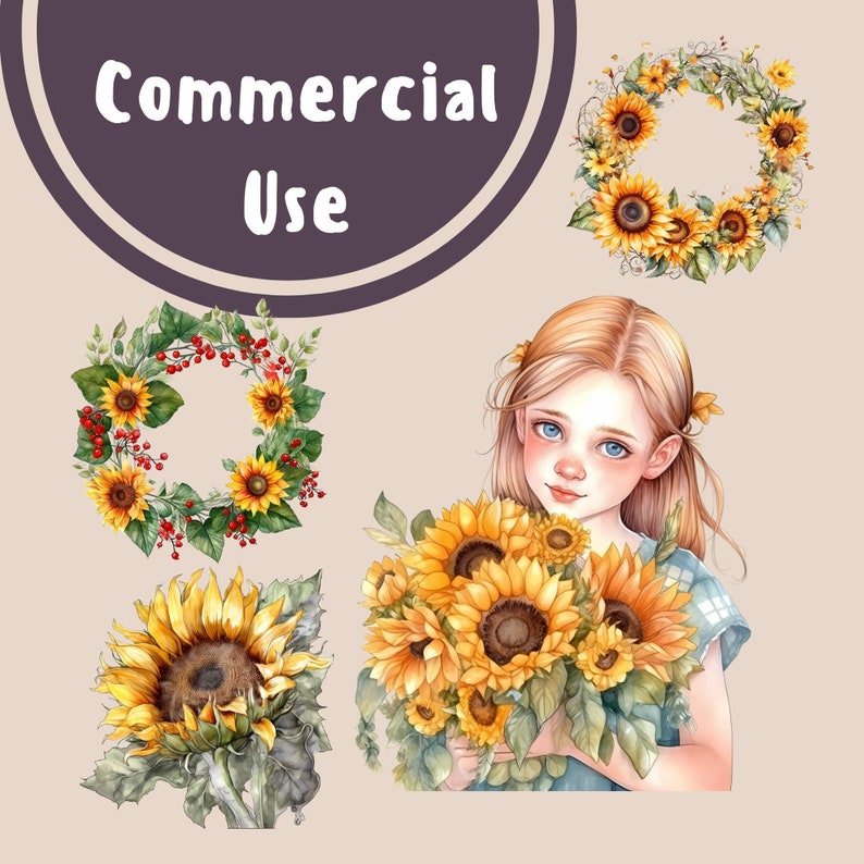 Watercolor Sunflower Clipart: Floral PNG Bundle (digital Download) - Etsy