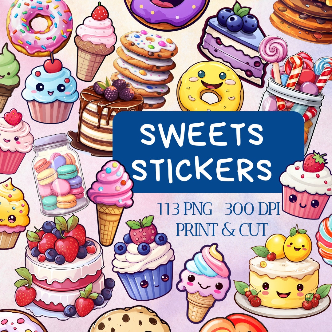 Cute Sweets PNG Bundle Stickers, Sticker Downloads, Digital Kawaii Food ...