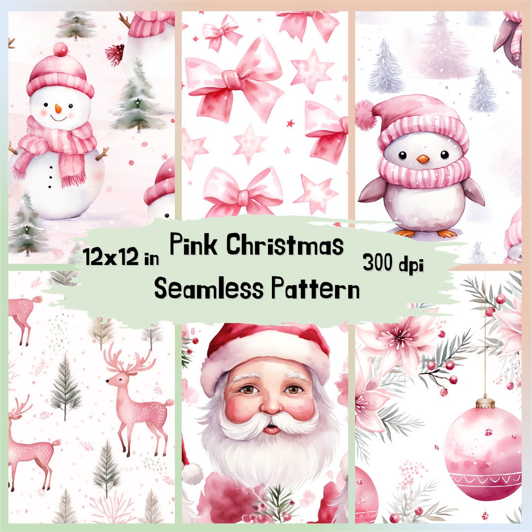 30 Pink Christmas Seamless Pattern, Christmas Digital Paper Pack ...