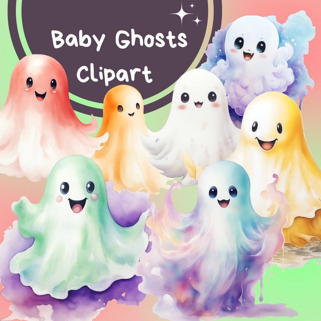 22 PNG Cute Baby Ghost Clipart, Watercolor Baby Ghosts Illustrations ...