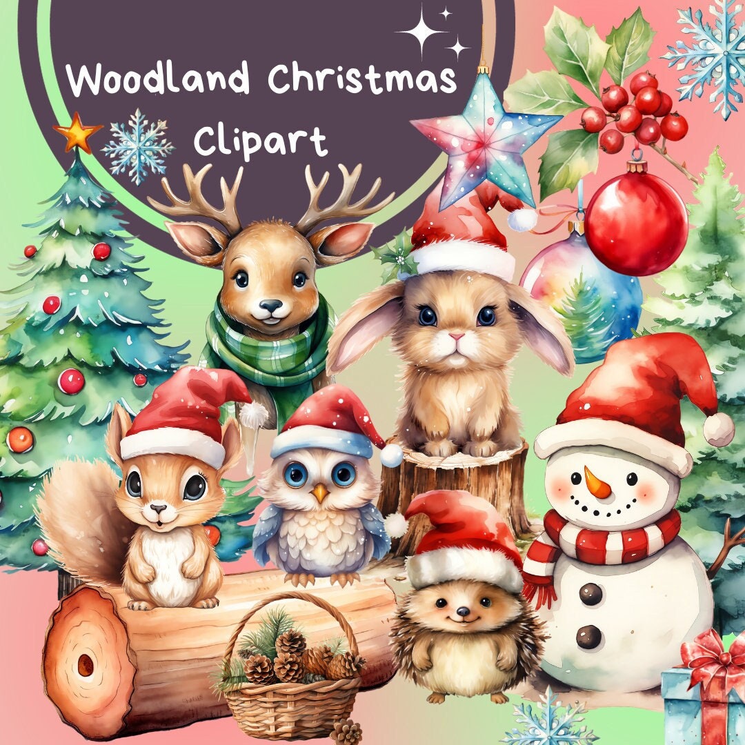 64 PNG Woodland Christmas Clipart, Cute Forest Animal, Xmas, Watercolor ...