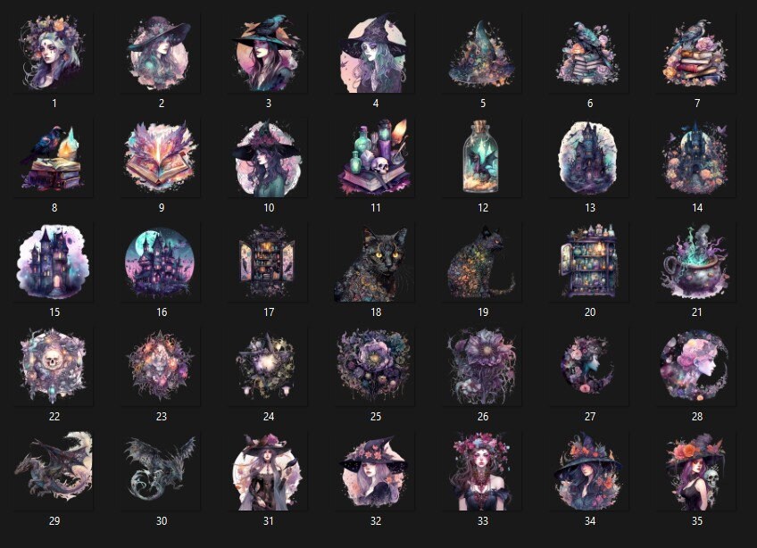 Watercolor Witch Clipart PNG Magic Clip Art Witchcraft Clip - Etsy