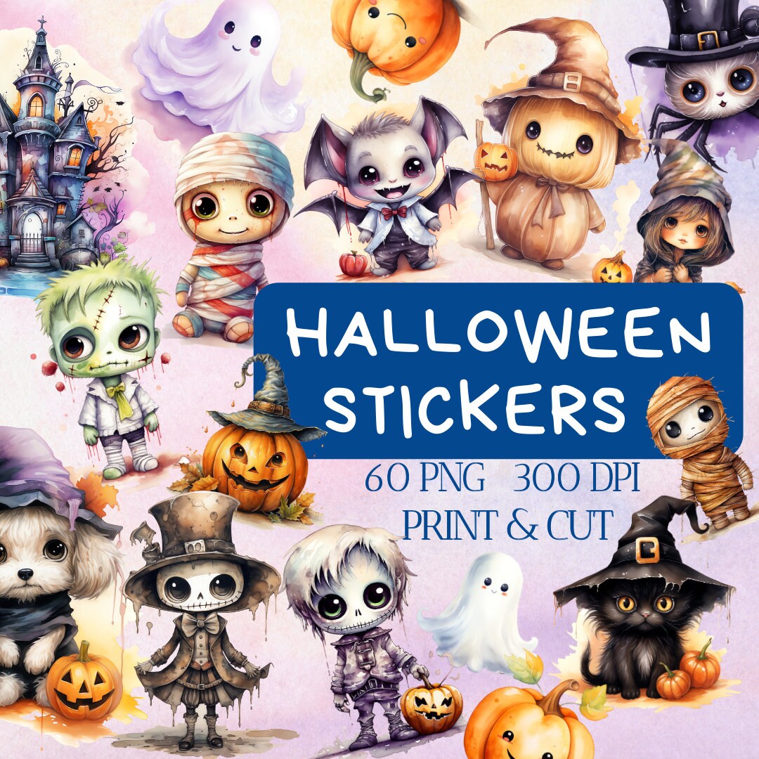 Cute Halloween Stickers PNG, Halloween Fussy Cuts Digital Stickers ...