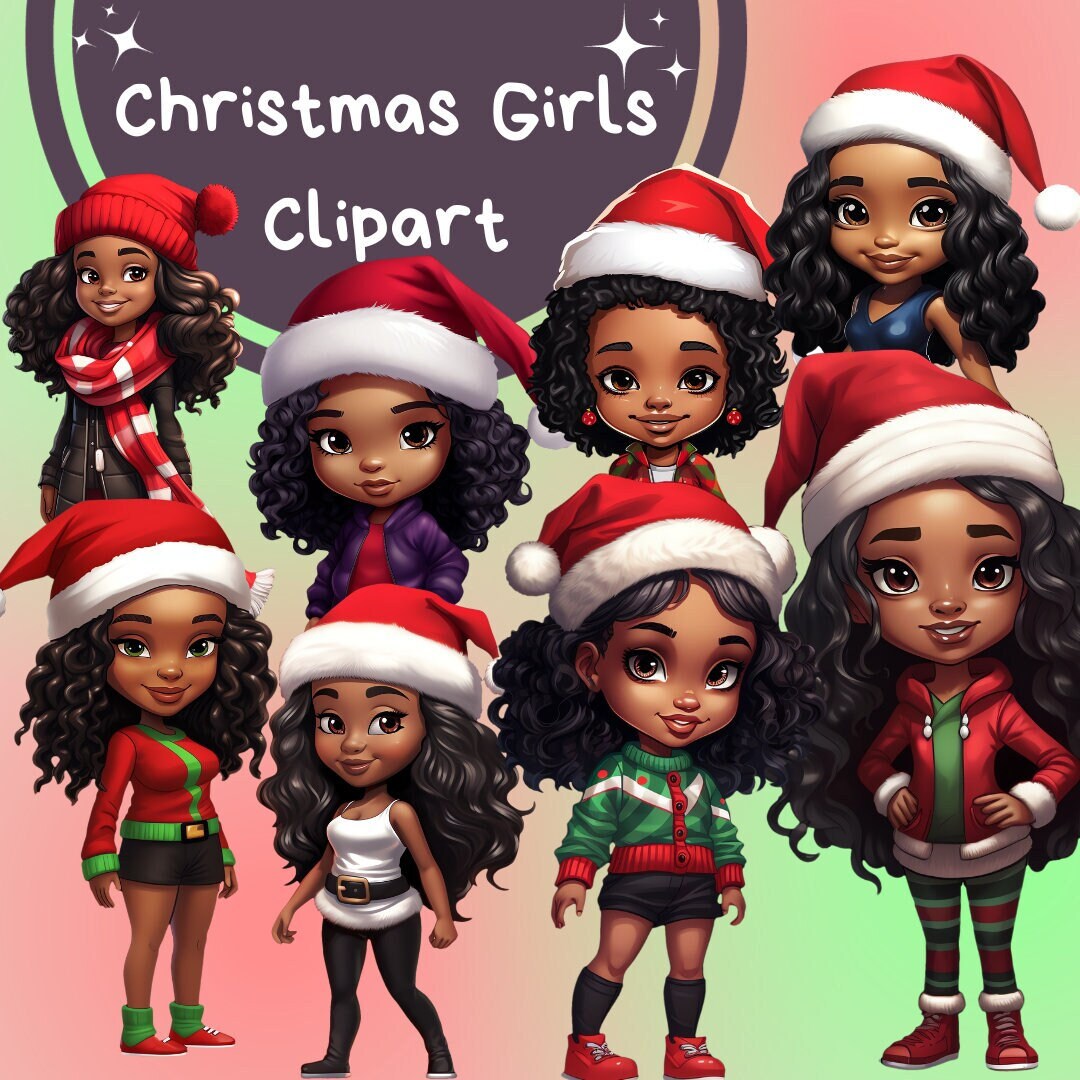 16 PNG Cute Christmas Black Girls Clipart, Christmas Stickers Png, Afro ...