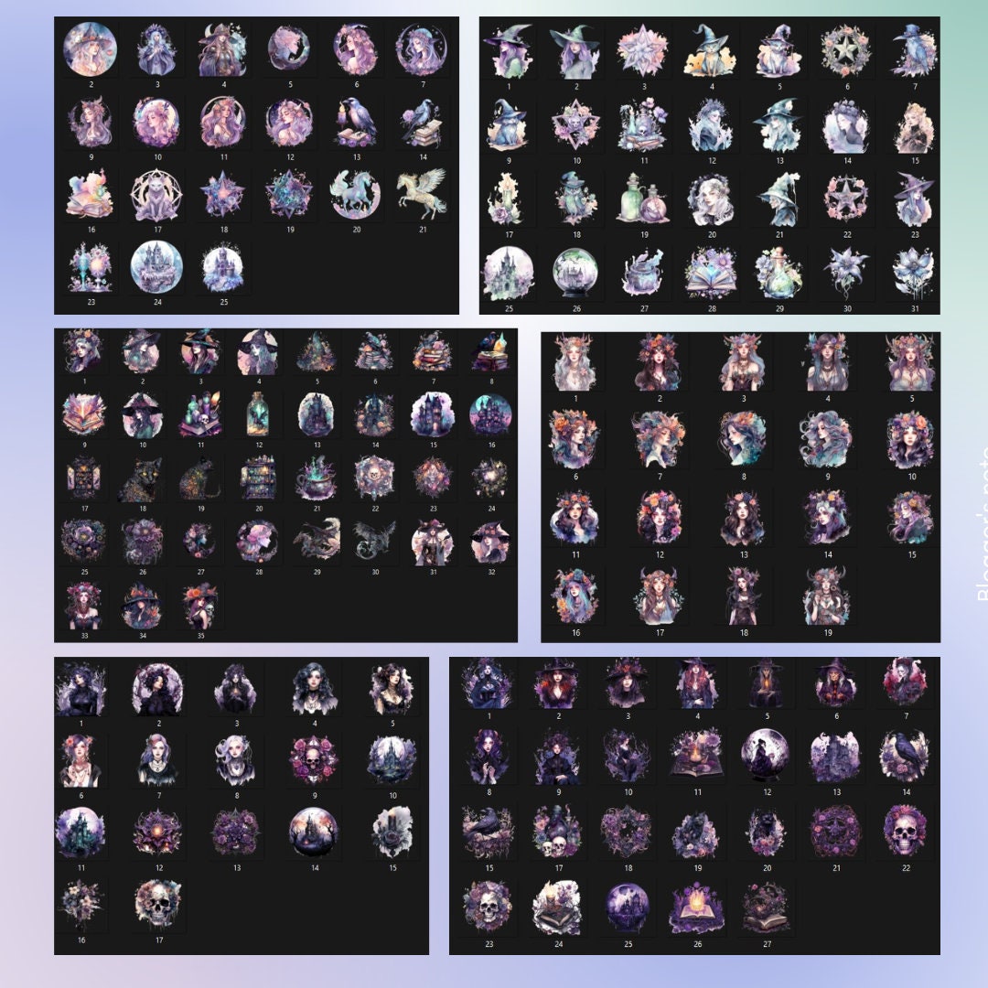 154 PNG Witches Watercolor Clipart Bundle, Mystical Clipart, Witchcraft ...