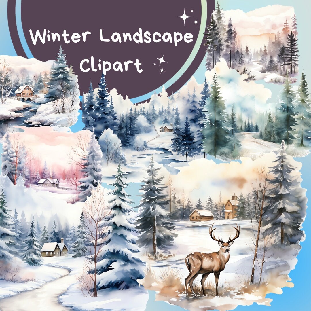 20 PNG Winter Landscape Watercolor Clipart, Woodland Winter Scenes PNG ...