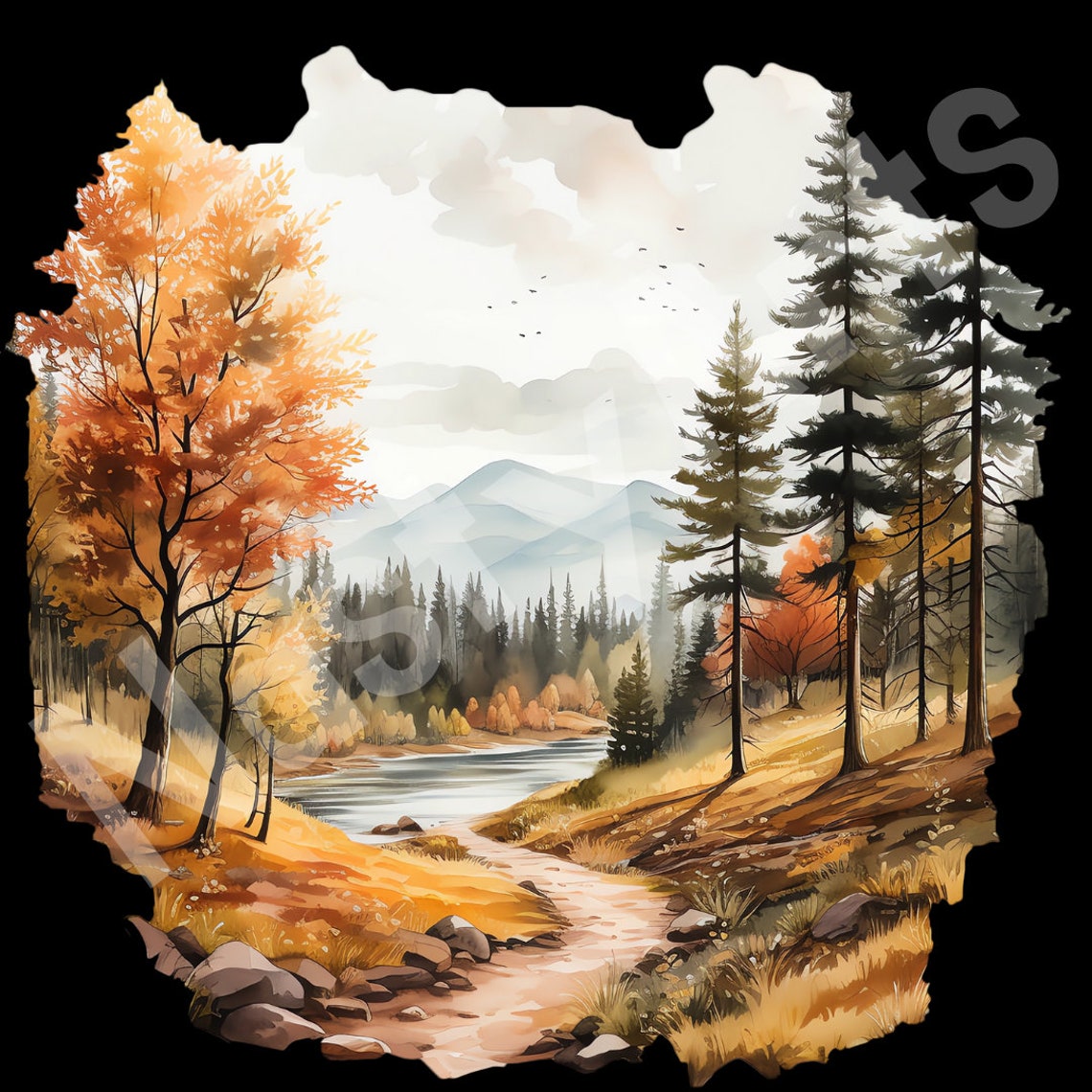 17 PNG Fall Landscape Watercolor Clipart Autumn Scenes PNG - Etsy
