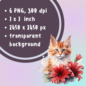 Cute Ginger Cat Clipart, Red Cat, Cat PNG, Watercolor Cat Clip Art, Cat ...