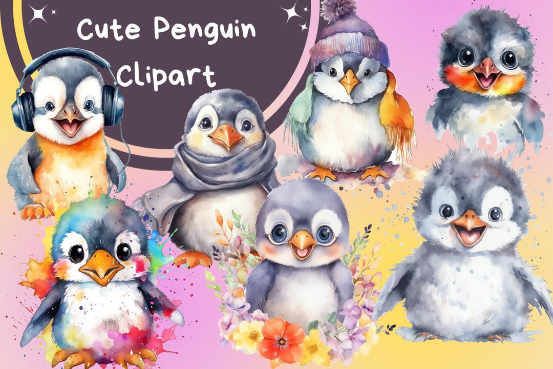 Cute Watercolor Penguins Clipart, Penguin Png, Penguin Bundle, Digital ...