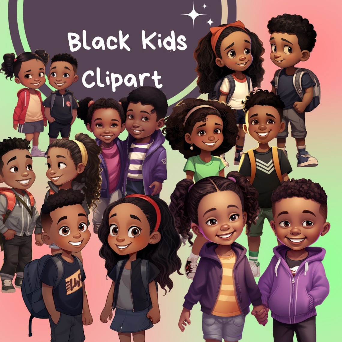 15 Cute Black Kids Clipart Black Children PNG Friends Png - Etsy
