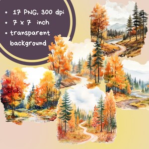 17 PNG Fall Landscape Watercolor Clipart, Autumn Scenes PNG Clip Art ...