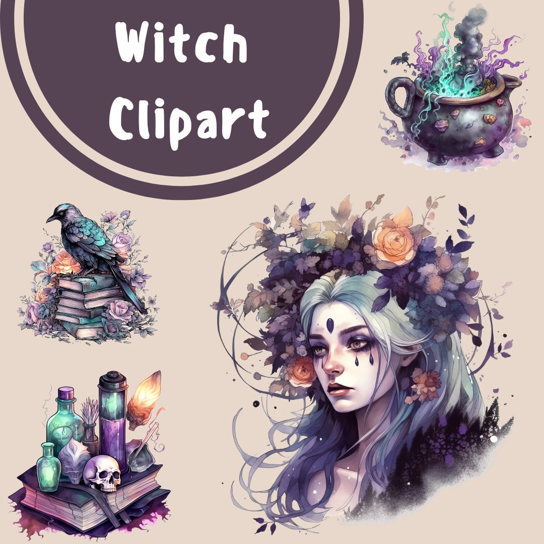 Watercolor Witch Clipart PNG Magic Clip Art Witchcraft Clip - Etsy