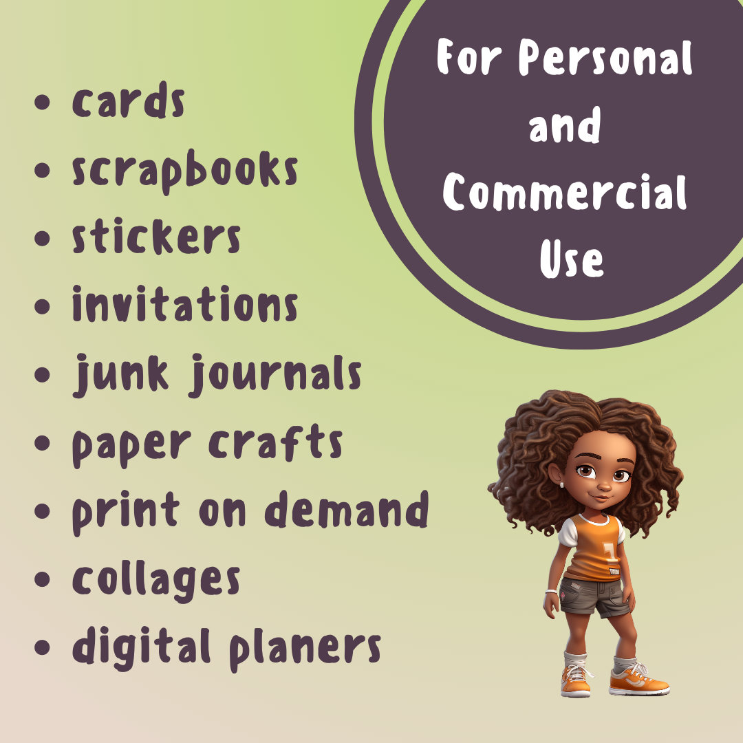 15 PNG Cute Black Girls Clipart, Stickers Png, Afro Girl Clipart, Afro ...