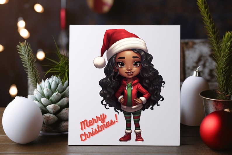 Christmas Black Girls Clipart PNG, Afro Girls Stickers (digital ...