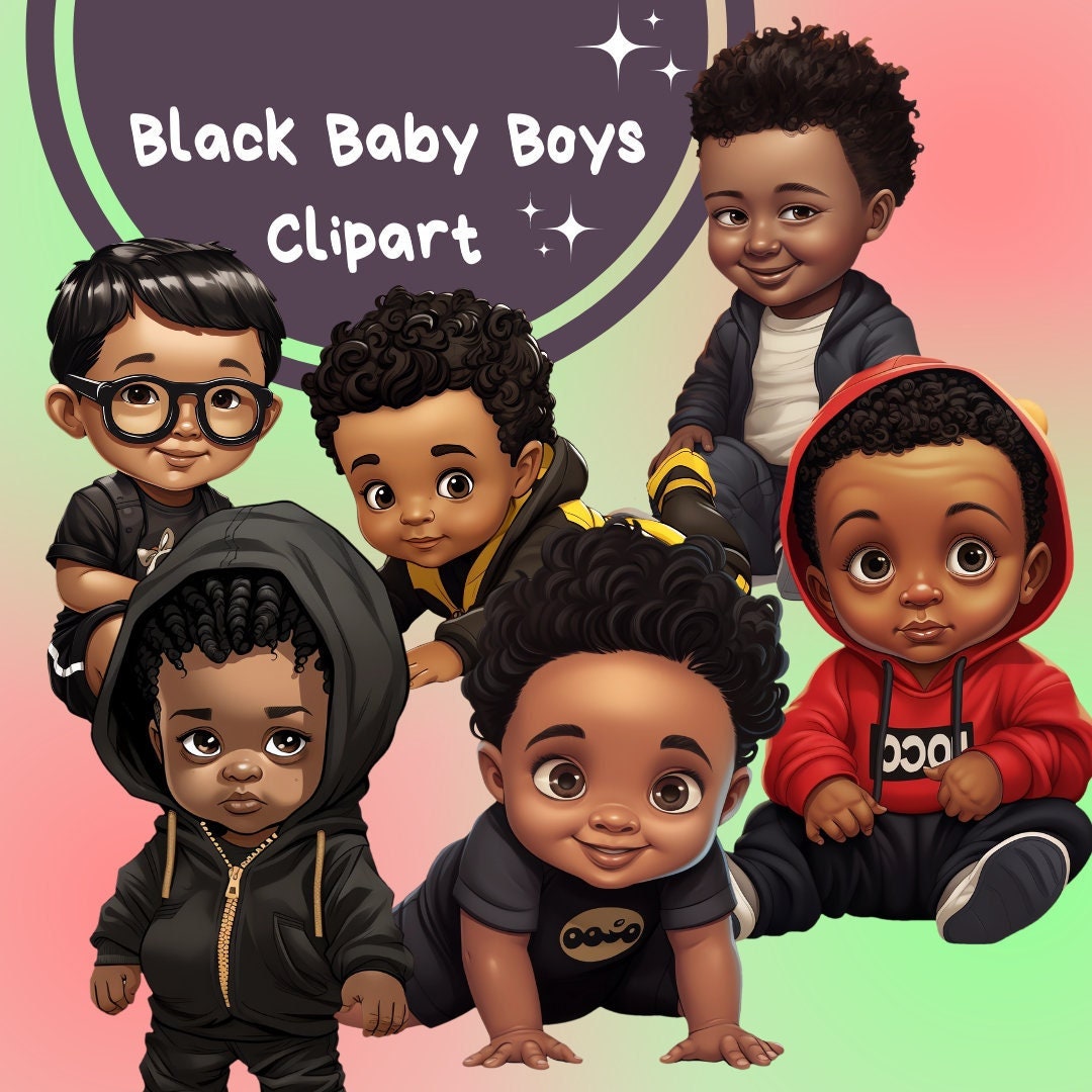 Black Baby Boys Clipart: Watercolor Afro PNG Illustrations (digital ...