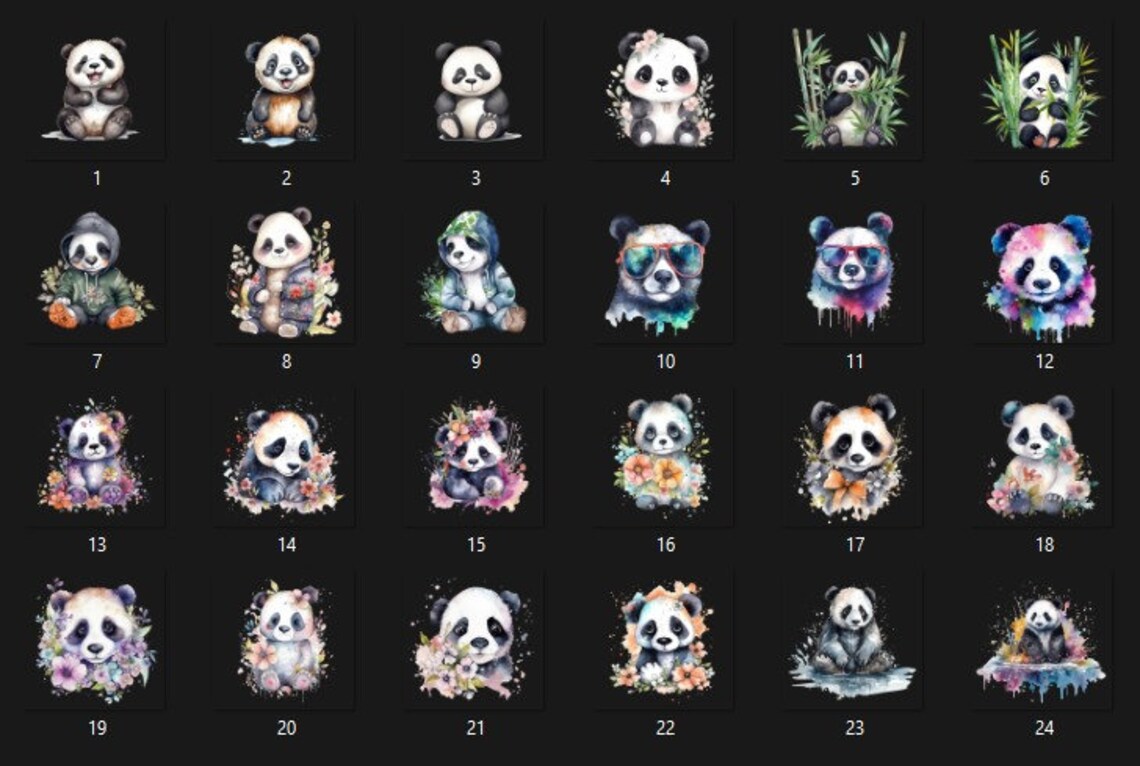 24 PNG Cute Watercolor Panda Clipart, Baby Panda Bears Clipart Bundle ...