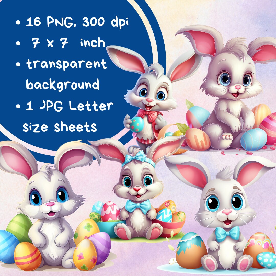 Cute Easter Bunny Stickers, Bunny PNG Sticker Downloads, Printable ...