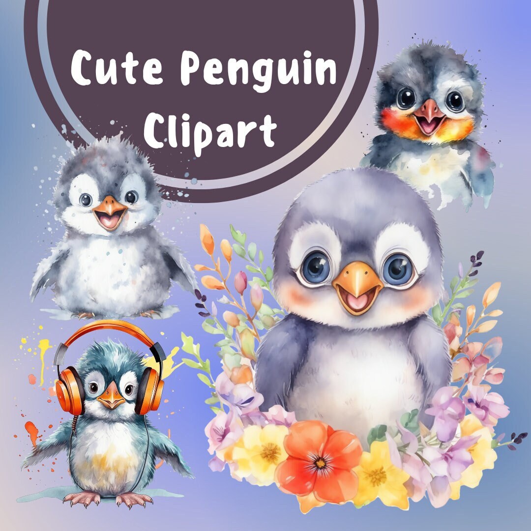 Cute Watercolor Penguins Clipart Penguin Png Penguin Bundle - Etsy