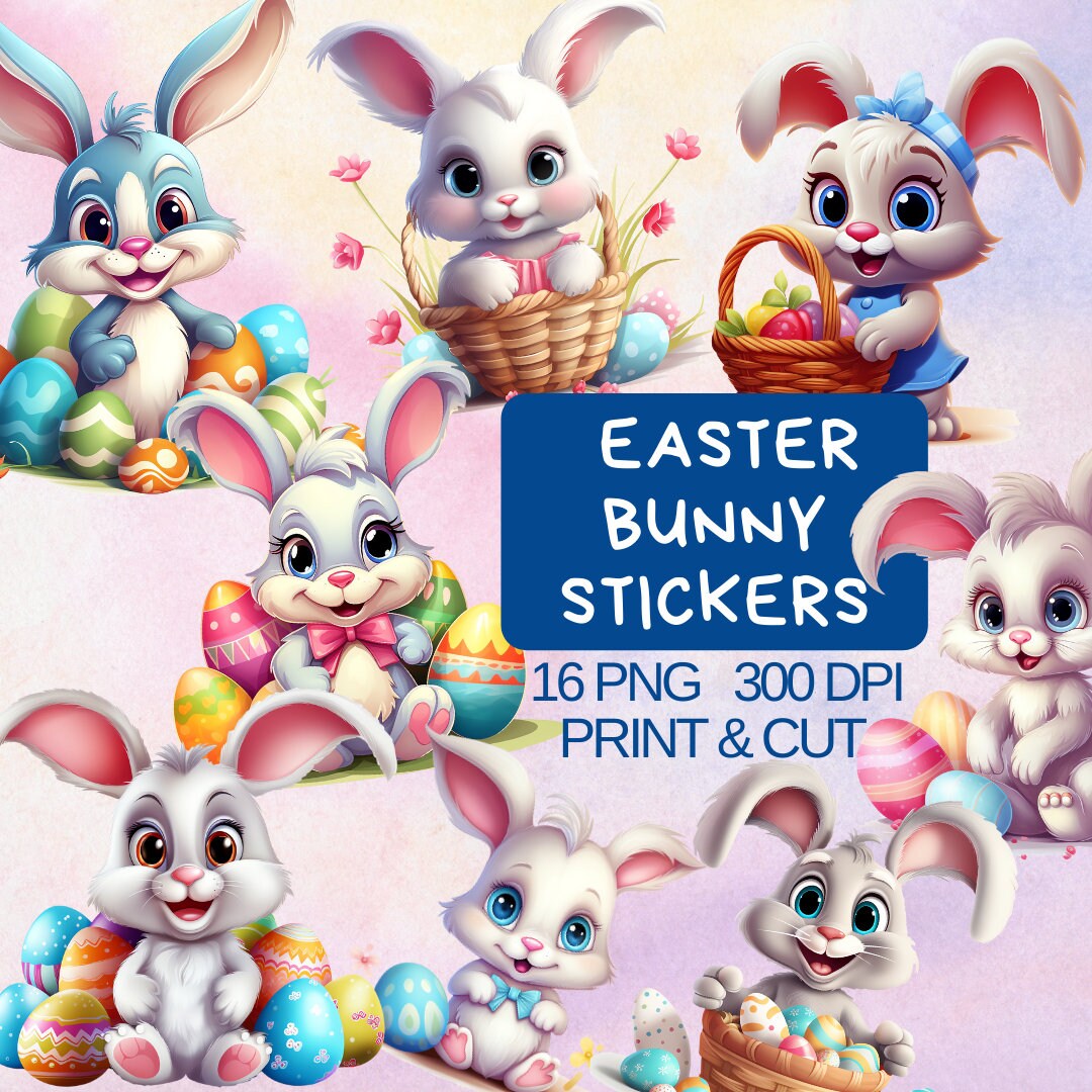 Cute Easter Bunny Stickers, Bunny PNG Sticker Downloads, Printable ...