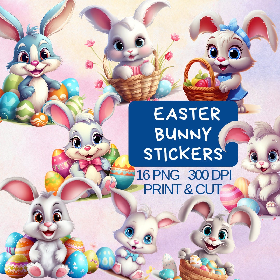 Cute Easter Bunny Stickers, Bunny PNG Sticker Downloads, Printable ...