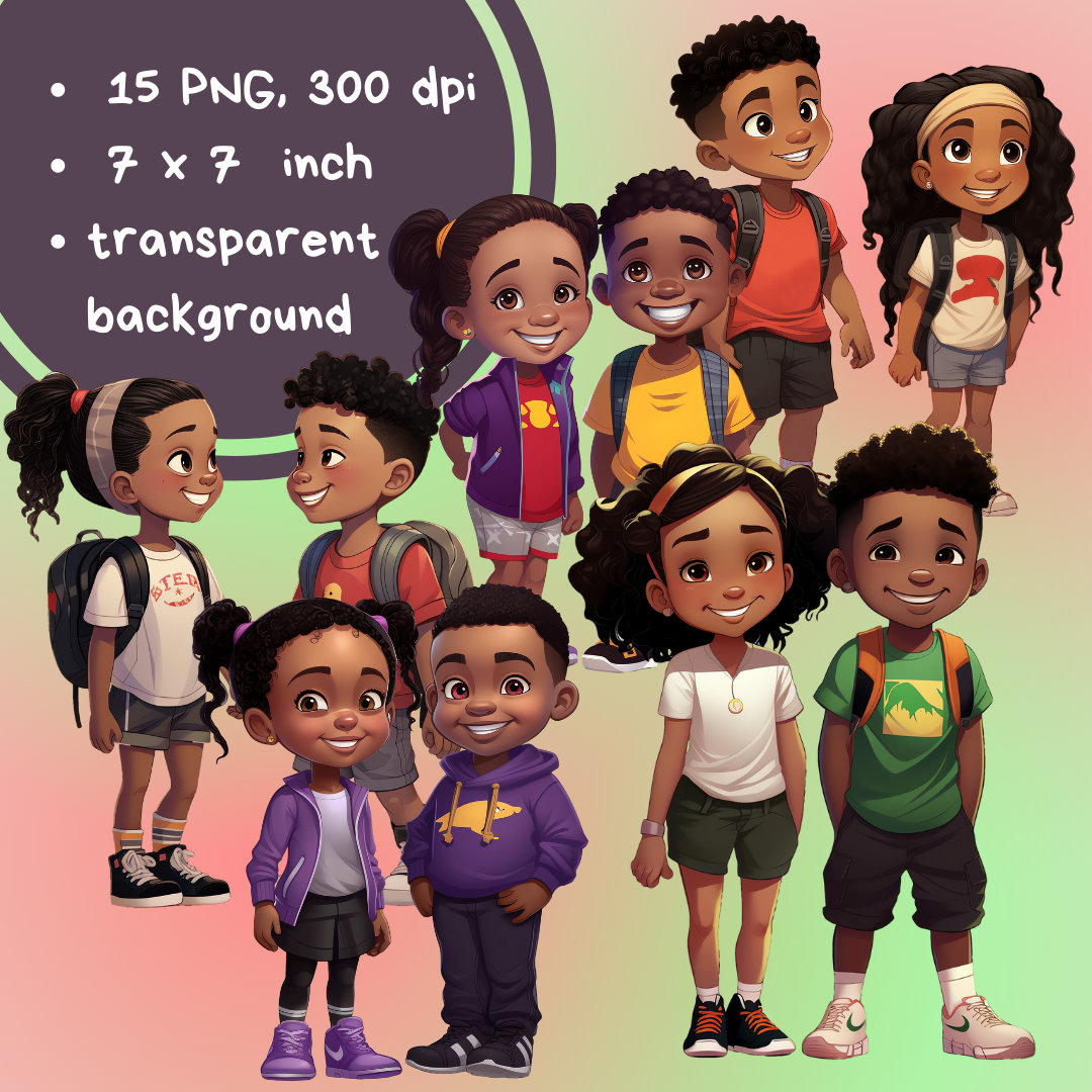 15 Cute Black Kids Clipart, Black Children PNG, Friends Png, Black Boys ...
