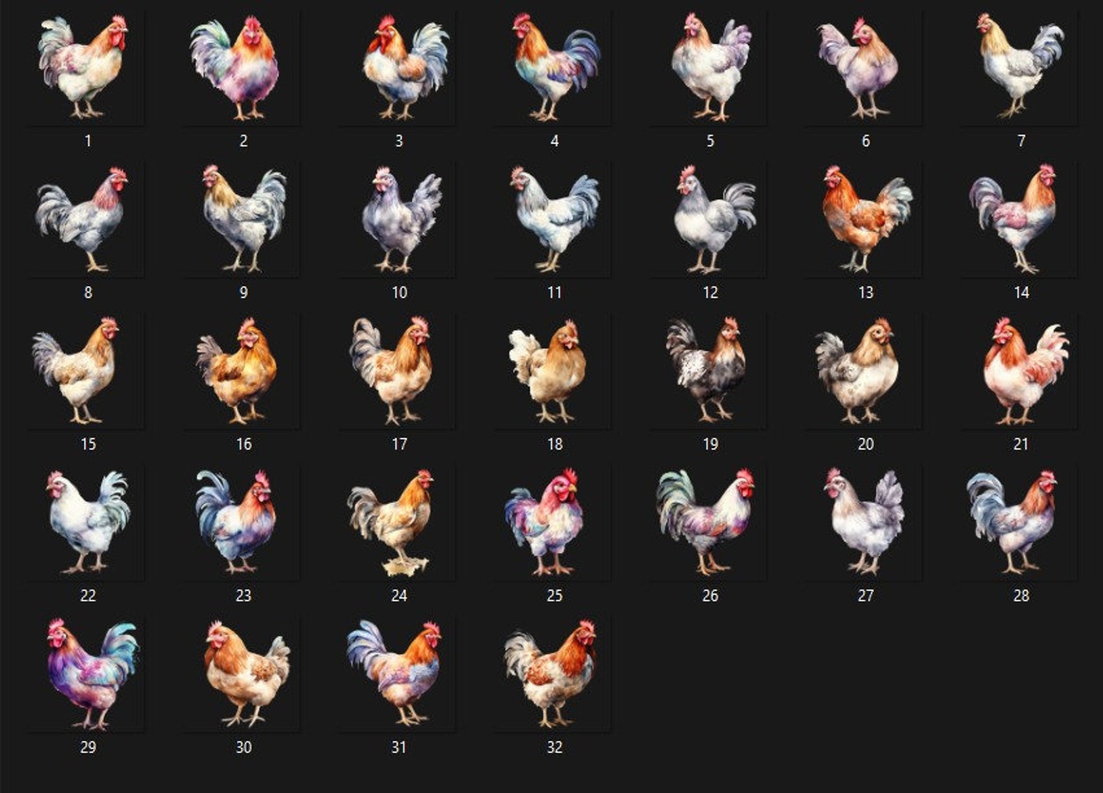 32 PNG Watercolor Chickens Clipart, Farm Animal PNG Format Instant ...