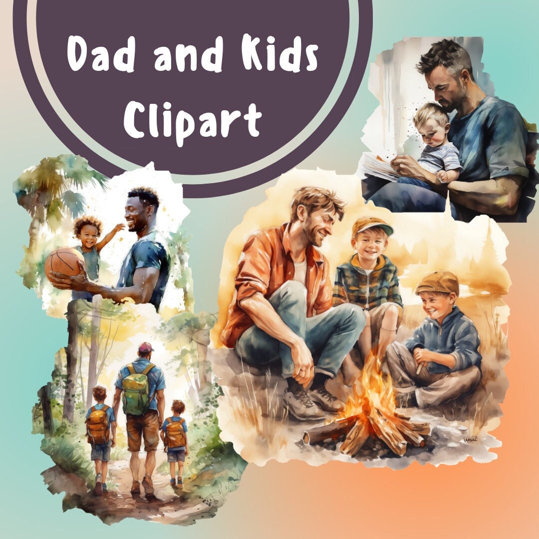 Father's Day Watercolor Clipart: Dad and Kids PNG (digital Download) - Etsy