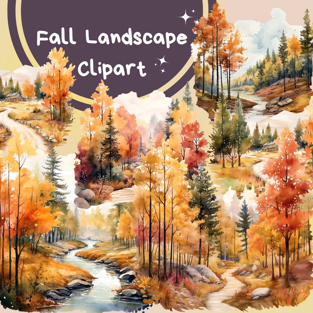 17 PNG Fall Landscape Watercolor Clipart Autumn Scenes PNG - Etsy
