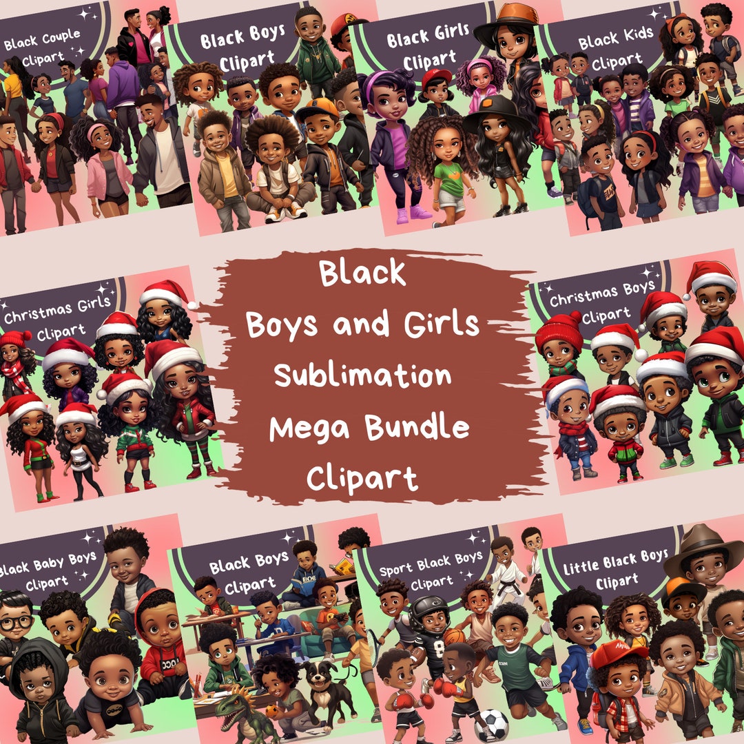Black Boys and Girls Clipart Bundle: Watercolor Kids PNG (digital ...