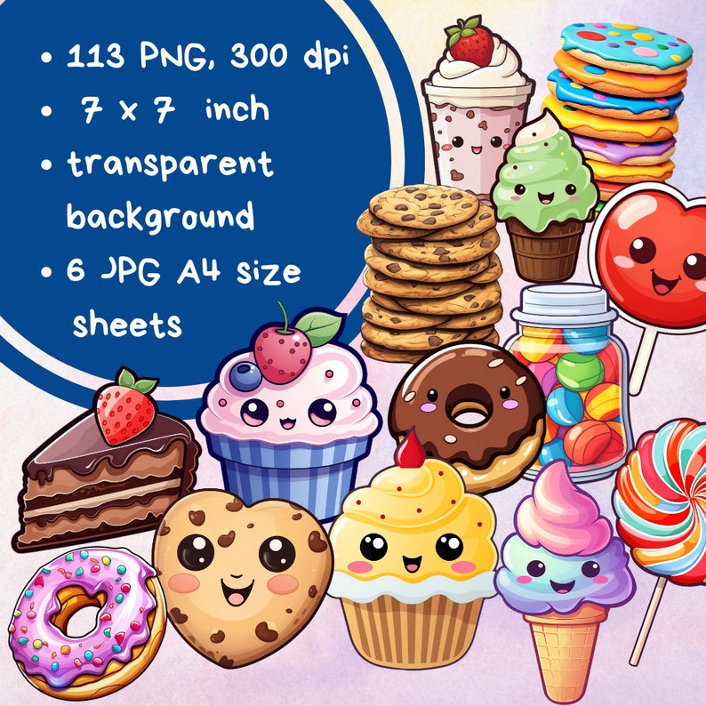 Cute Sweets PNG Bundle Stickers, Sticker Downloads, Digital Kawaii Food ...