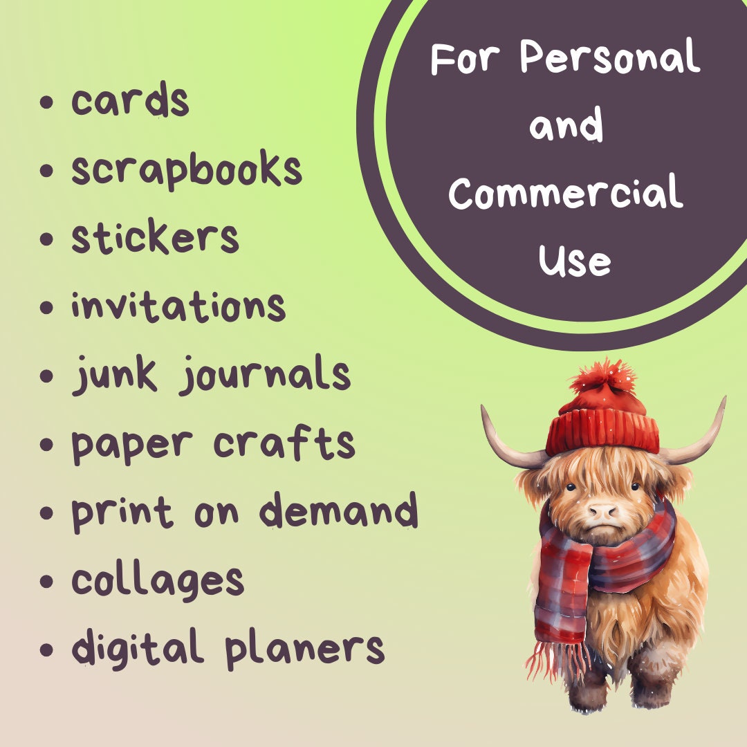 16 PNG Highland Cows Christmas Clipart, Cute Cow Art for Christmas ...