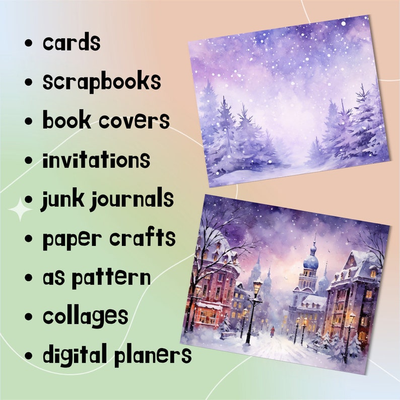 Purple Christmas Digital Paper, Winter Watercolor Scrapbook (digital ...
