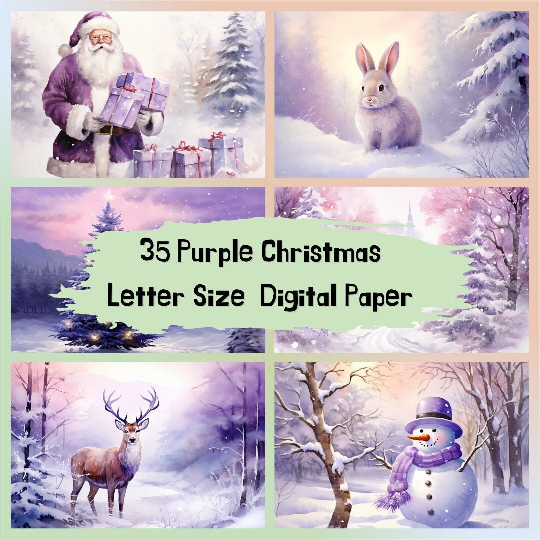 Purple Christmas Digital Paper, Winter Watercolor Scrapbook (digital ...