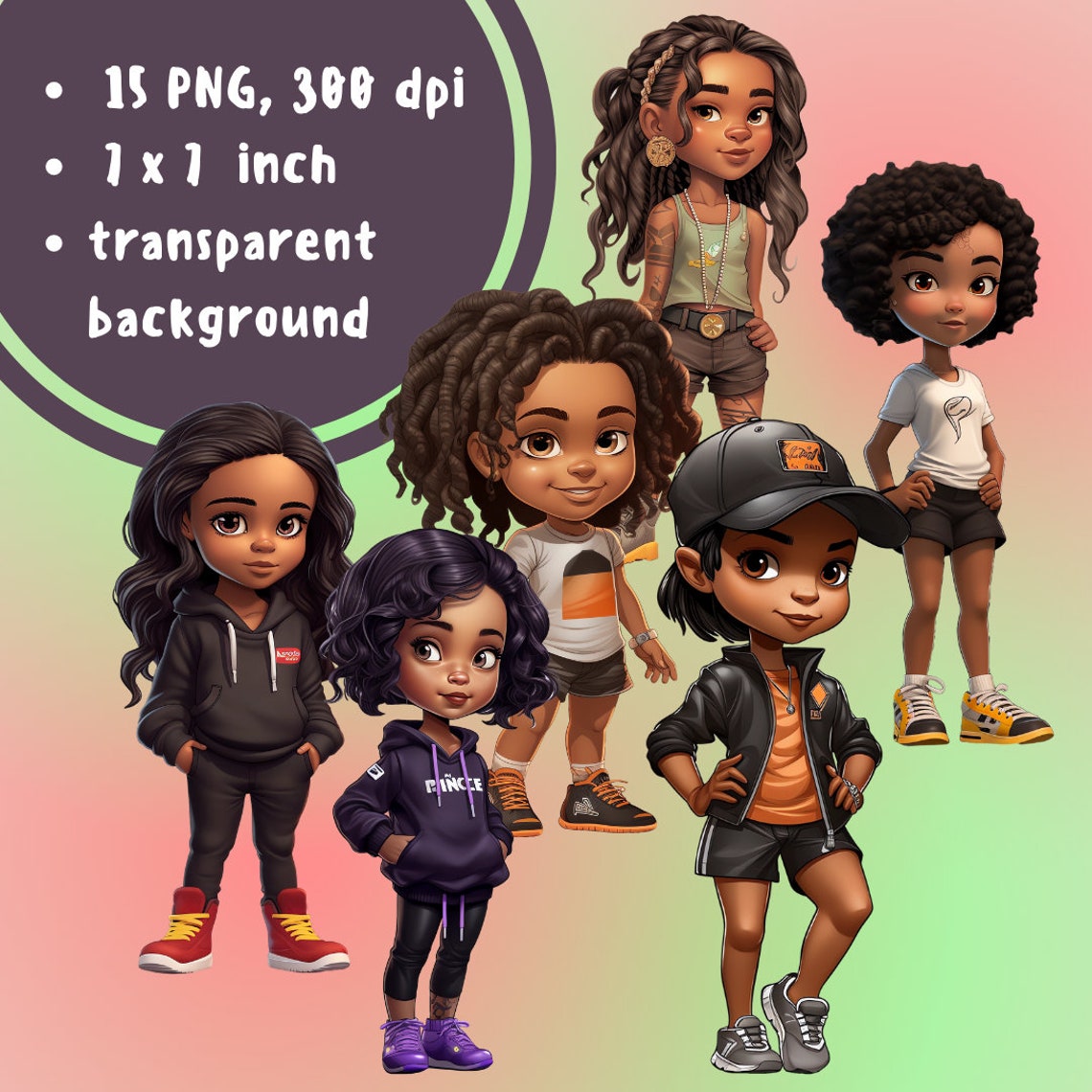 15 PNG Cute Black Girls Clipart, Stickers Png, Afro Girl Clipart, Afro ...