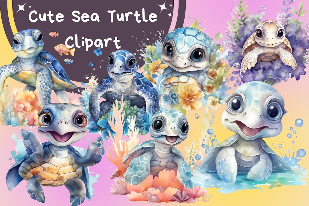 Watercolor Sea Turtle Clipart Bundle, Sublimation Design (digital ...