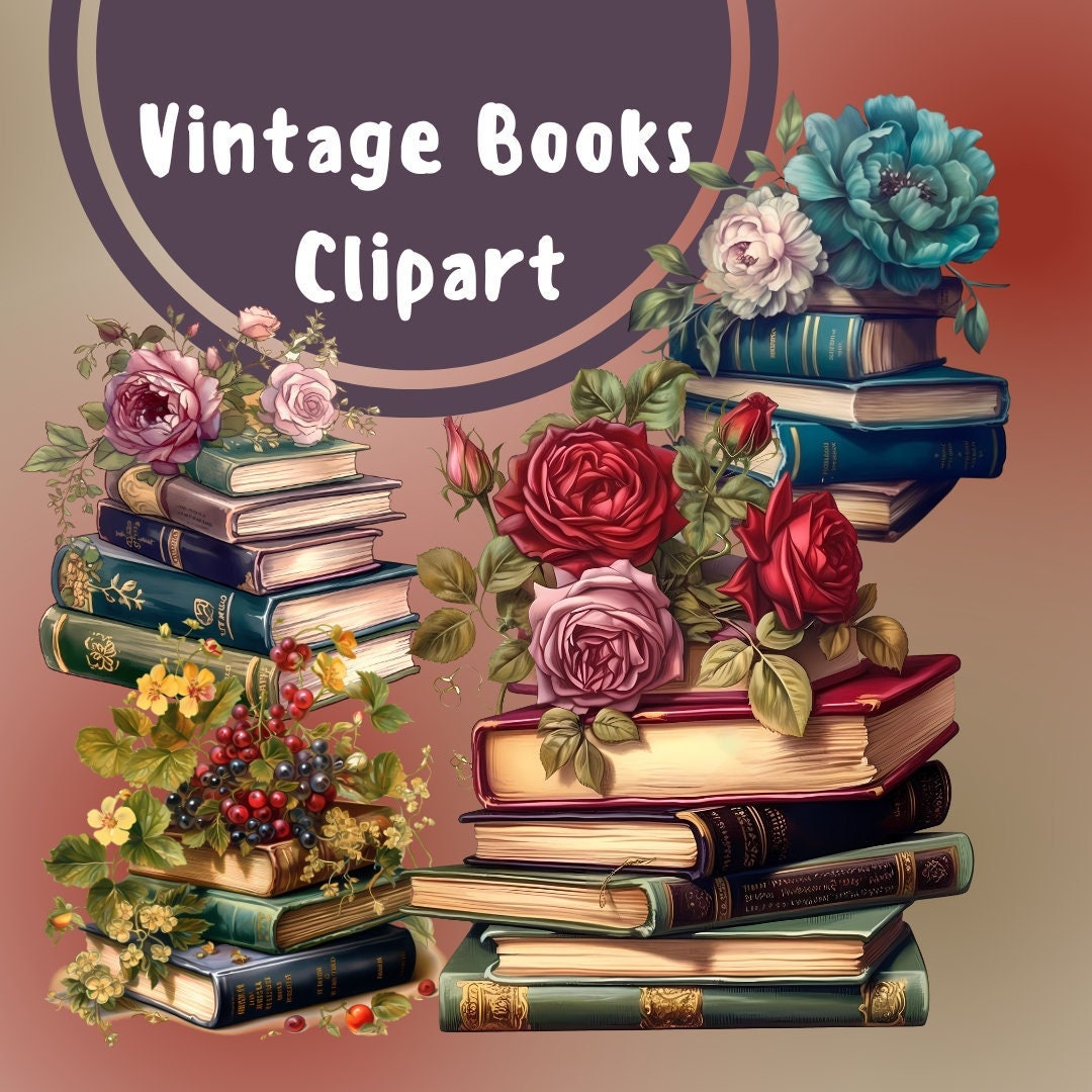 Watercolor Floral Books Clipart, Book Bundle PNG, Vintage Books ...
