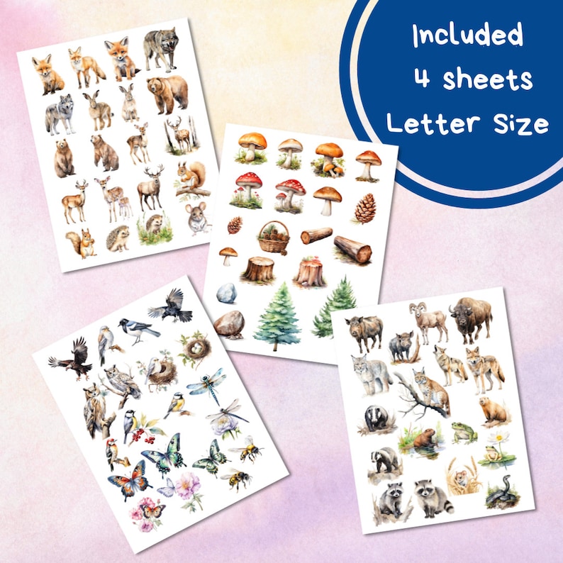 Woodland Animals PNG Bundle Stickers, Forest Animal Sticker Downloads ...