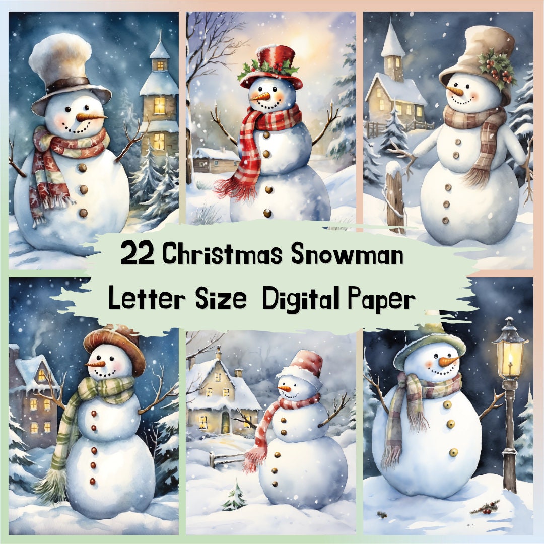 Christmas Snowman Digital Paper for Scrapbooking Winter Junk Journal ...